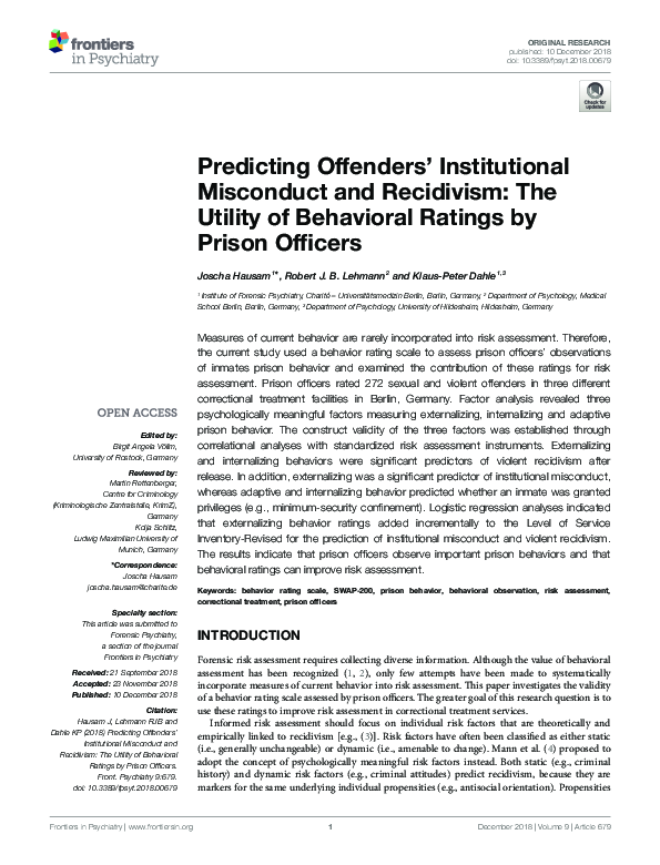 (PDF) Predicting Offenders' Institutional Misconduct and Recidivism ...