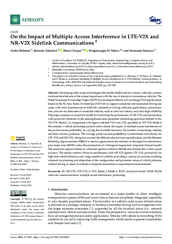 Pdf On The Impact Of Multiple Access Interference In Lte V2x And Nr V2x Sidelink Communications