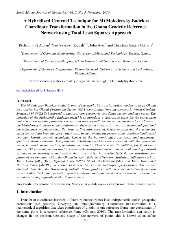 (PDF) Hybridized centroid technique for 3D Molodensky-Badekas ...