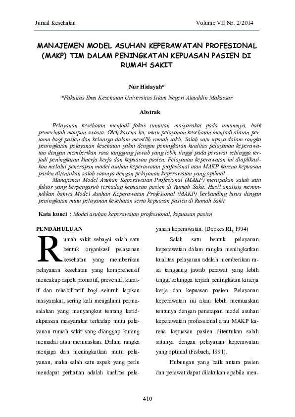 (PDF) Manajemen Model Asuhan Keperawatan Profesional (Makp) Tim Dalam ...