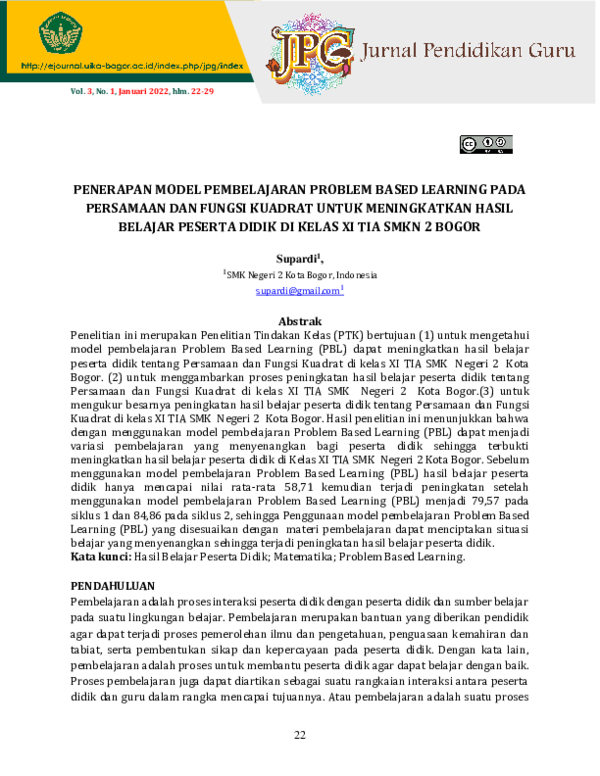 (PDF) Penerapan Model Pembelajaran Problem Based Learning Pada Persamaan Dan Fungsi Kuadrat ...
