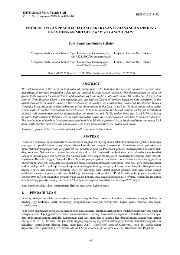 (PDF) Produktivitas Pekerja Dalam Pekerjaan Pemasangan Dinding Bata ...