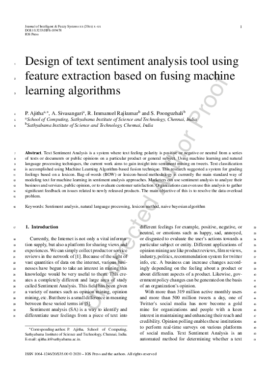 Pdf Design Of Text Sentiment Analysis Tool Using Feature Extraction Based On Fusing Machine