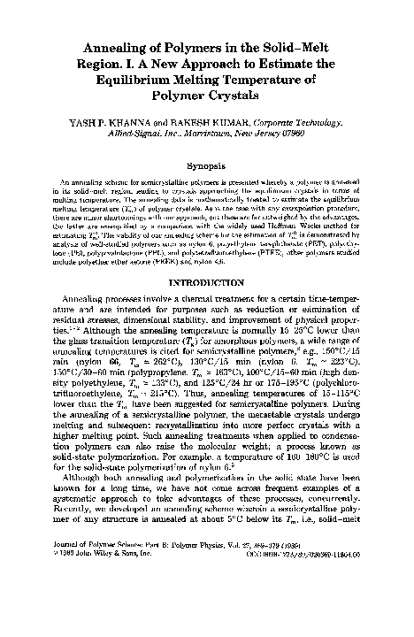 (PDF) Annealing of polymers in the solid-melt region. I. A new approach ...