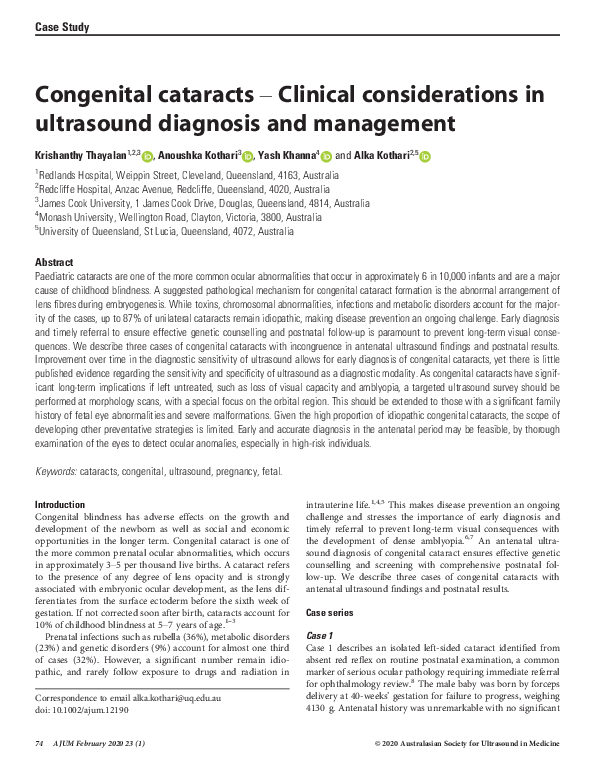(PDF) Congenital cataracts – Clinical considerations in ultrasound diagnosis and management