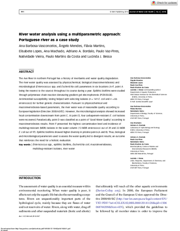 (PDF) River water analysis using a multiparametric approach: Portuguese ...
