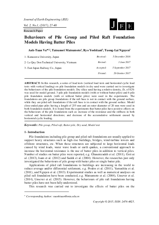 (PDF) Behaviours of Pile Group and Piled Raft Foundation Models Having ...