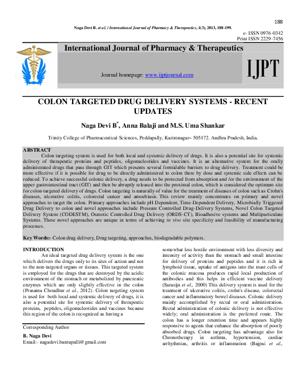 (PDF) Colon Targeted Drug Delivery Systems-Recent Updates