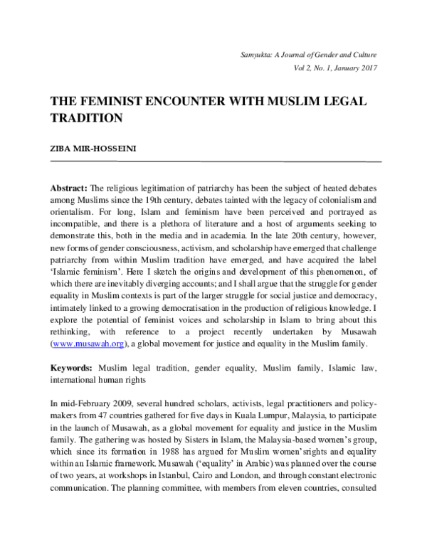 (PDF) The Feminist Encounter with Muslim Legal Tradition