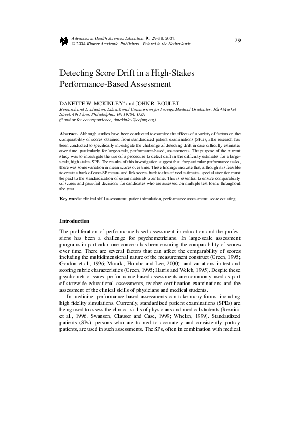 (PDF) Detecting Score Drift in a High-Stakes Performance-Based Assessment
