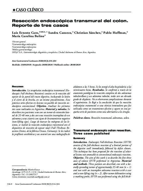 (PDF) Resección endoscópica transmural del colon. Reporte de tres casos