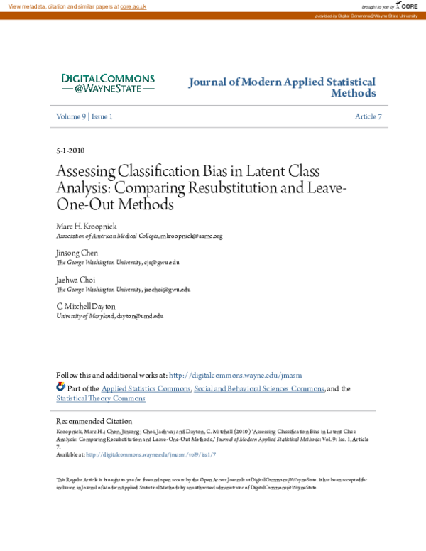(PDF) Assessing Classification Bias in Latent Class Analysis: Comparing Resubstitution and Leave ...
