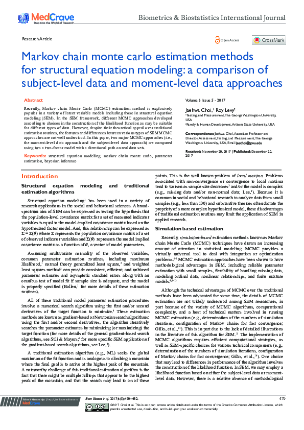 (PDF) Markov chain monte carlo estimation methods for structural equation modeling: a comparison ...