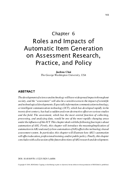 (PDF) Roles and Impacts of Automatic Item Generation on Assessment ...