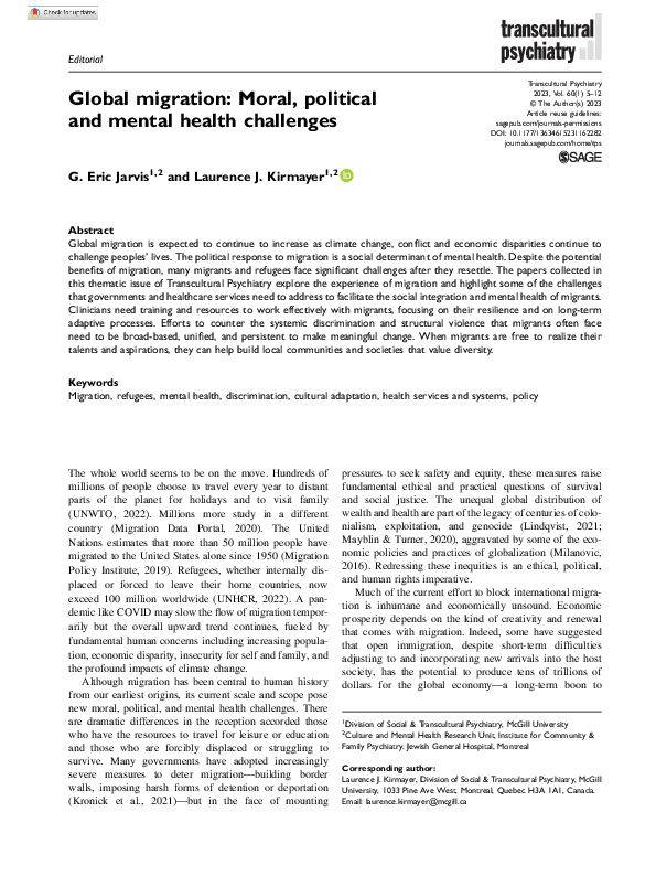 (PDF) Global migration: Moral, political and mental health challenges