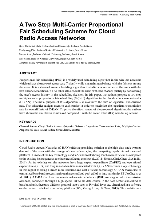 (PDF) A Two Step Multi-Carrier Proportional Fair Scheduling Scheme for Cloud Radio Access Networks