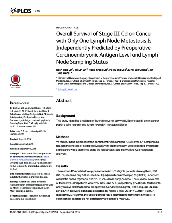 (PDF) Overall Survival of Stage III Colon Cancer with Only One Lymph ...