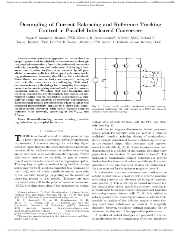 Pdf Decoupling Of Current Balancing And Reference Tracking Control In Parallel Interleaved