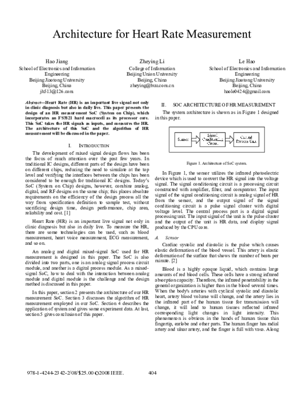 (PDF) Architecture for Heart Rate measurement