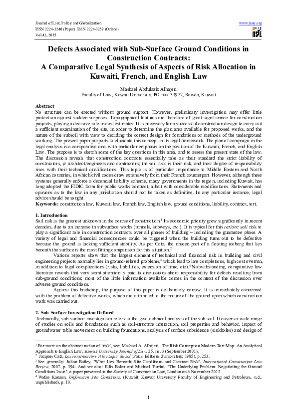 (PDF) Defects Associated with Sub-Surface Ground Conditions in ...