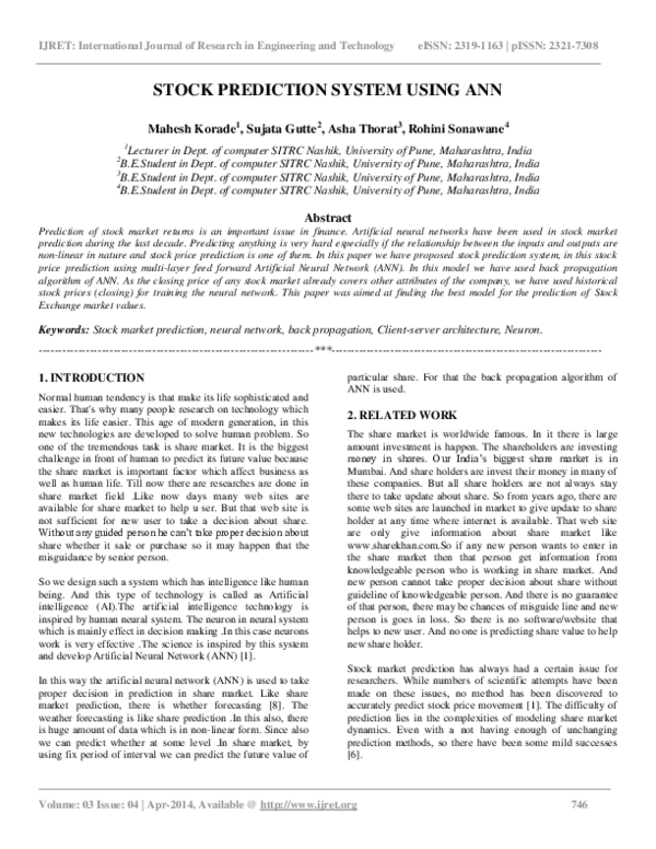 (PDF) Stock Prediction System Using Ann