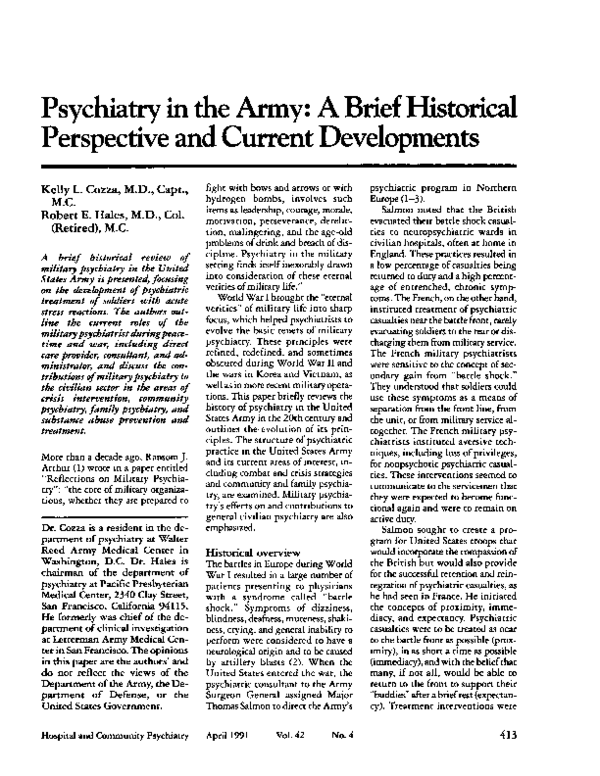 (PDF) Psychiatry in the Army: A Brief Historical Perspective and ...