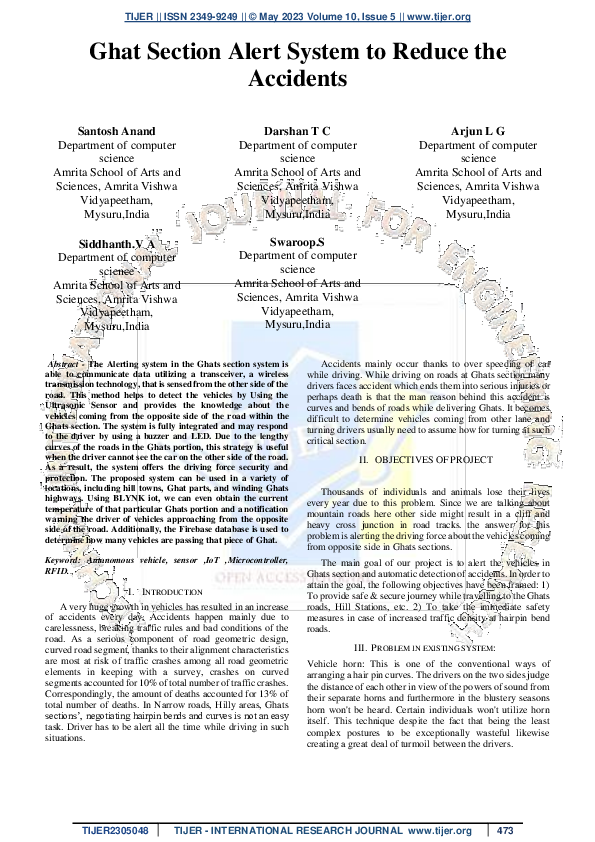 (PDF) Ghat Section Alert System to Reduce the Accidents