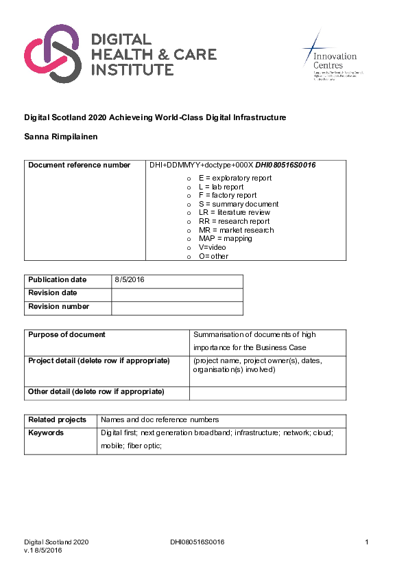 (PDF) Digital Scotland 2020 : Achieveing World-Class Digital Infrastructure