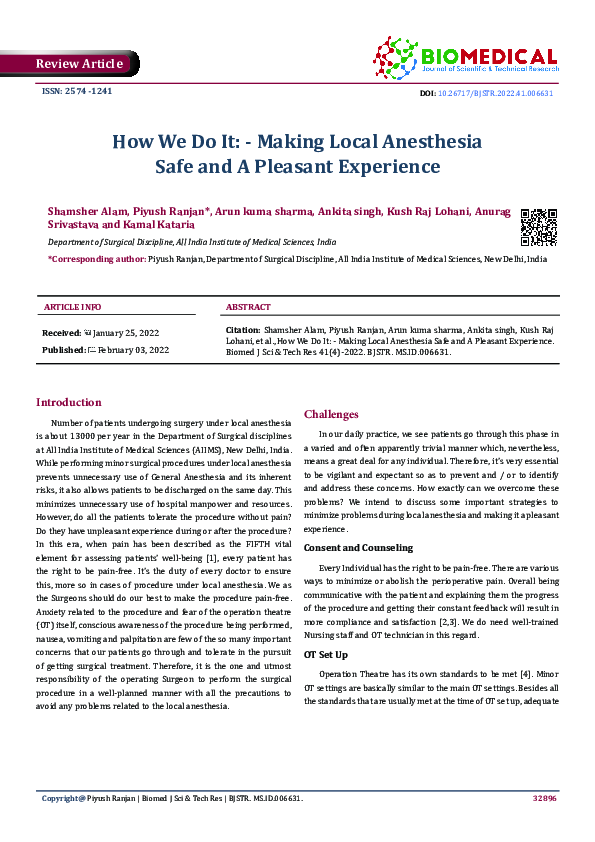 (PDF) How We Do It: -Making Local Anesthesia Safe and A Pleasant Experience