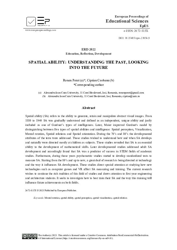 (PDF) Spatial Ability: Understanding The Past, Looking Into The Future