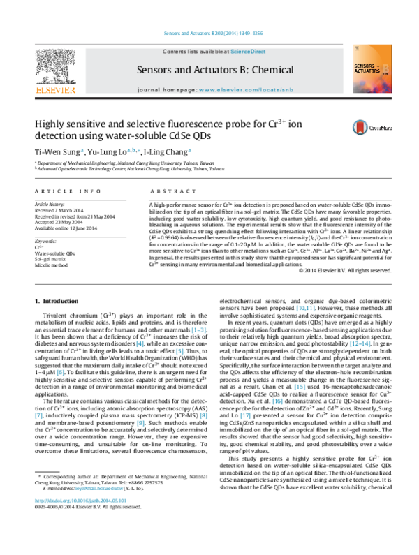 (PDF) Highly sensitive and selective fluorescence probe for Cr3+ ion detection using water ...