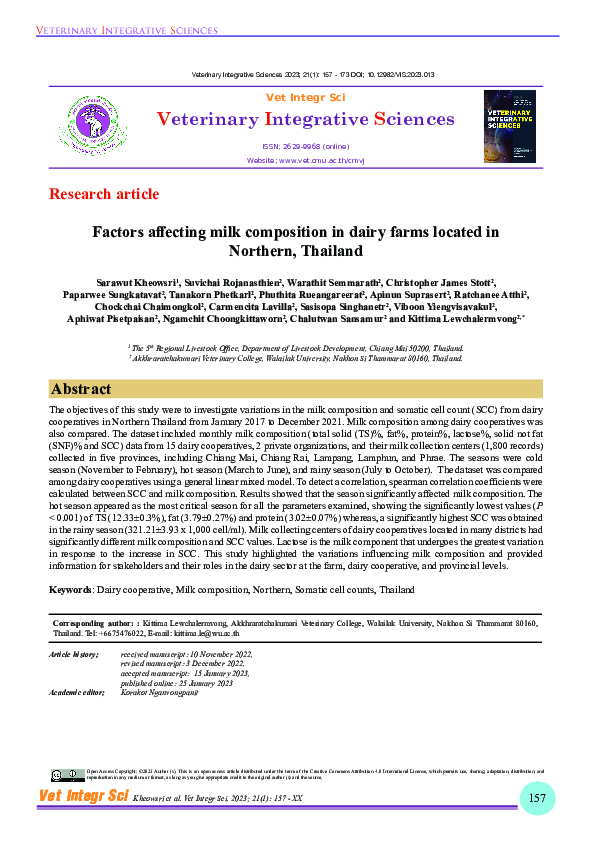 (PDF) Factors affecting milk composition in dairy farms located in Northern, Thailand