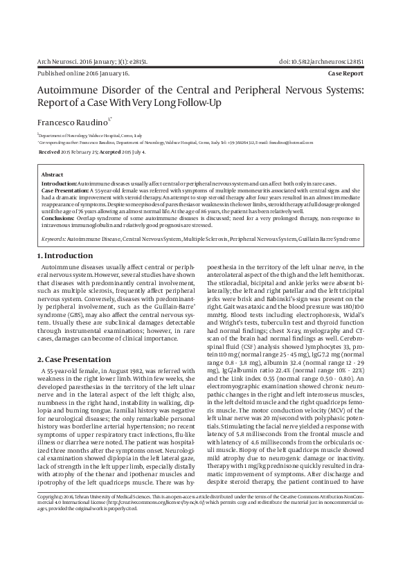 (PDF) Autoimmune Disorder of the Central and Peripheral Nervous Systems ...