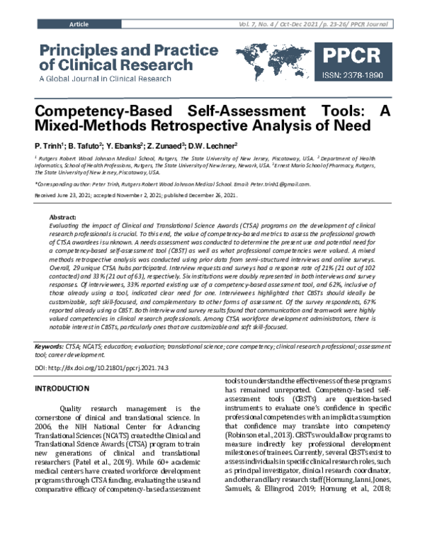(PDF) Competency-Based Self-Assessment Tools: A Mixed-Methods Retrospective Analysis of Need
