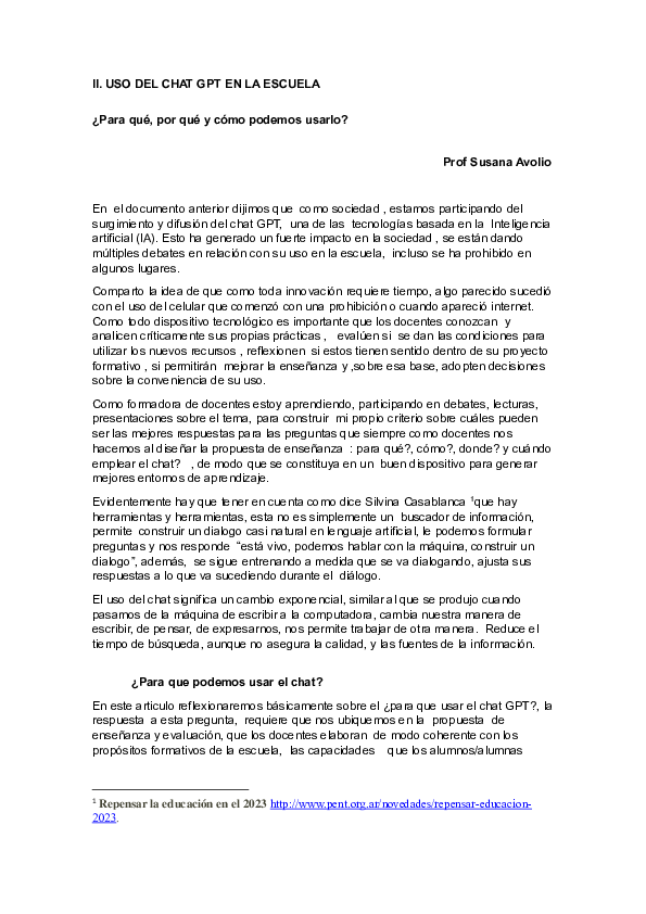 (PDF) II. USO DEL CHAT GPT EN LA ESCUELA ¿Para qué, por qué y cómo ...