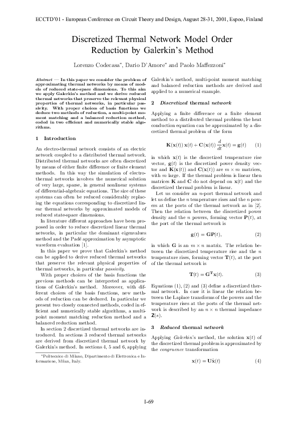 (PDF) Discretized Thermal Network Model Order Reduction by Galerkin’s Method