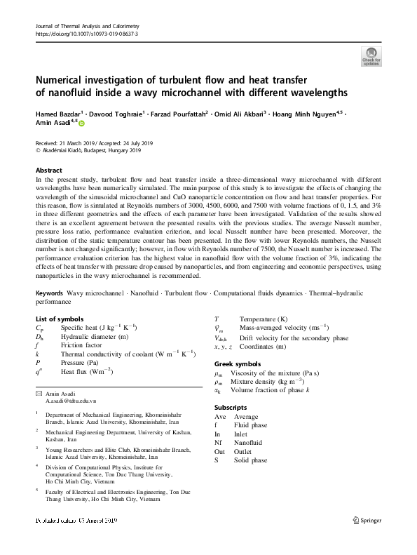 (PDF) Numerical investigation of turbulent flow and heat transfer in a channel with novel ...