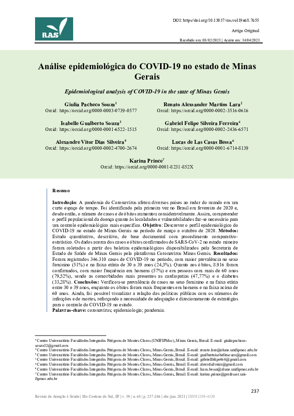 (PDF) Análise epidemiológica do COVID-19 no estado de Minas Gerais ...
