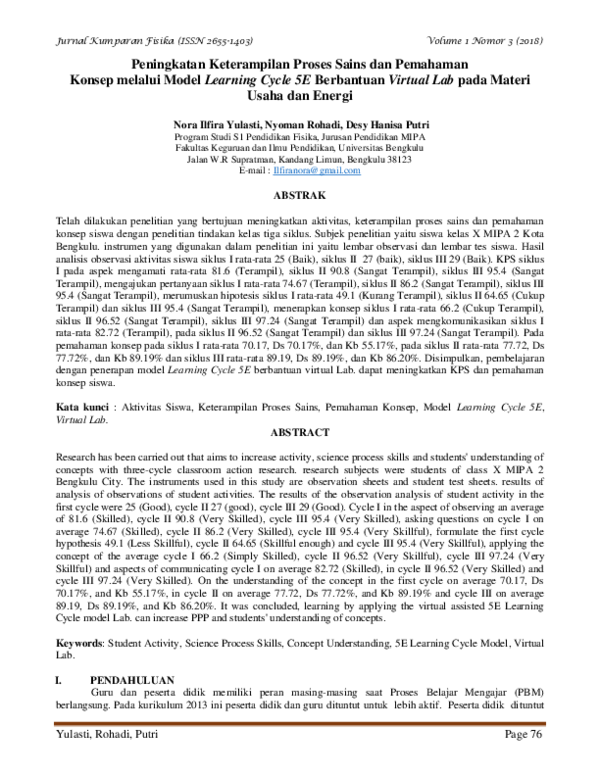 (PDF) Peningkatan Keterampilan Proses Sains dan Pemahaman Konsep melalui Model Learning Cycle 5E ...