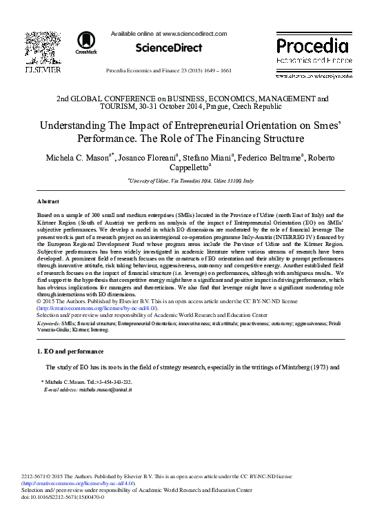 (PDF) Understanding the Impact of Entrepreneurial Orientation on Smes’ Performance. the Role of ...