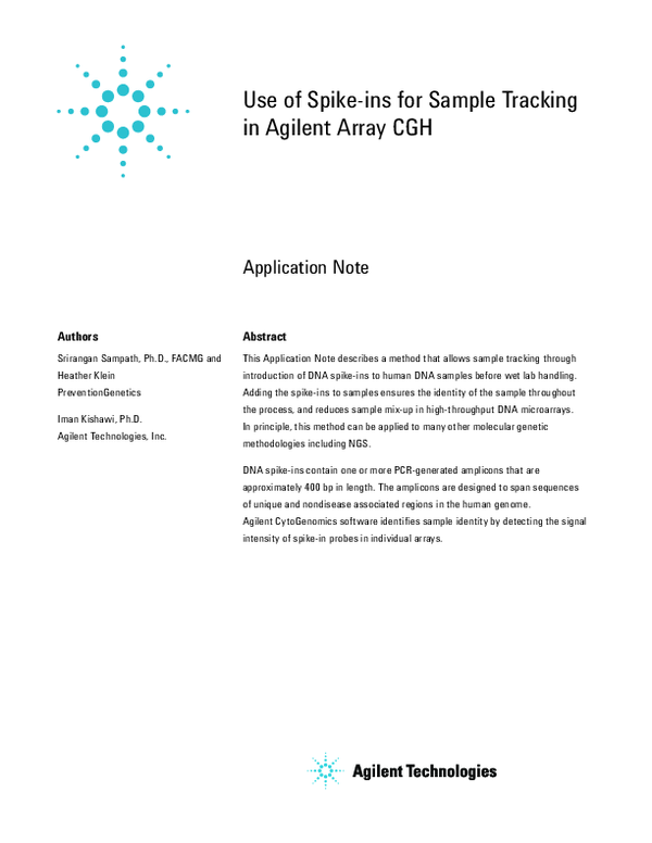 (PDF) Use of Spike-ins for Sample Tracking in Agilent Array CGH ...