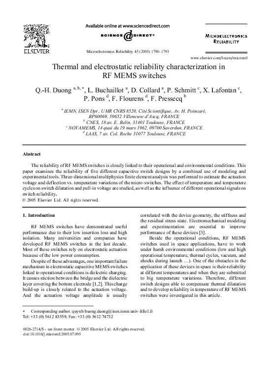 Pdf Thermal And Electrostatic Reliability Characterization In Rf Mems Switches