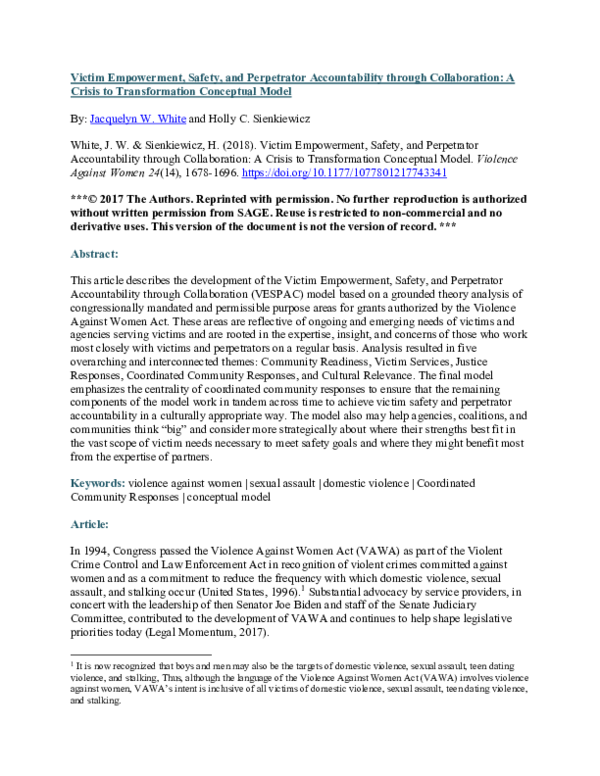 (PDF) Victim Empowerment, Safety, and Perpetrator Accountability ...