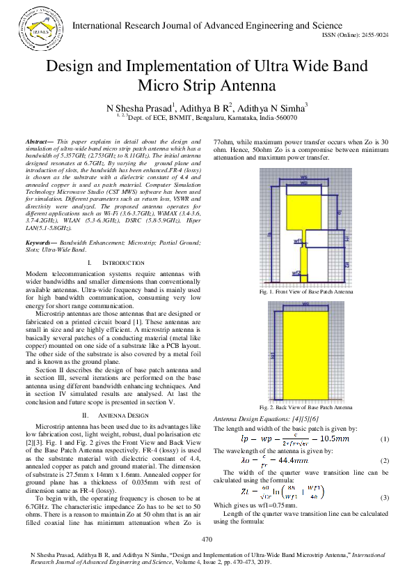 (PDF) Design and Implementation of Ultra Wide Band Micro Strip Antenna | shesha prasad ...