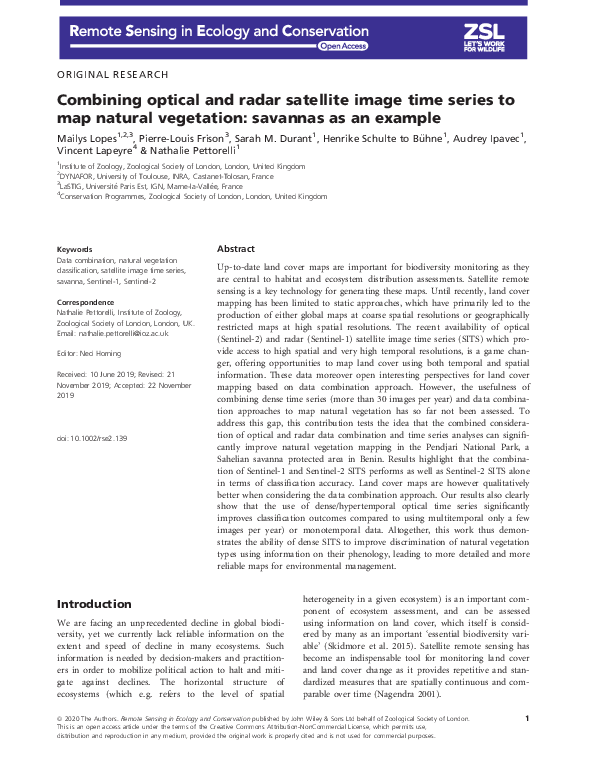 Pdf Combining Optical And Radar Satellite Image Time Series To Map Natural Vegetation