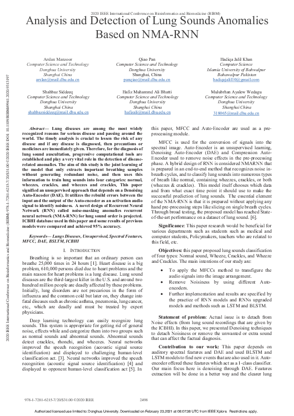 (PDF) Analysis and Detection of Lung Sounds Anomalies Based on NMA-RNN