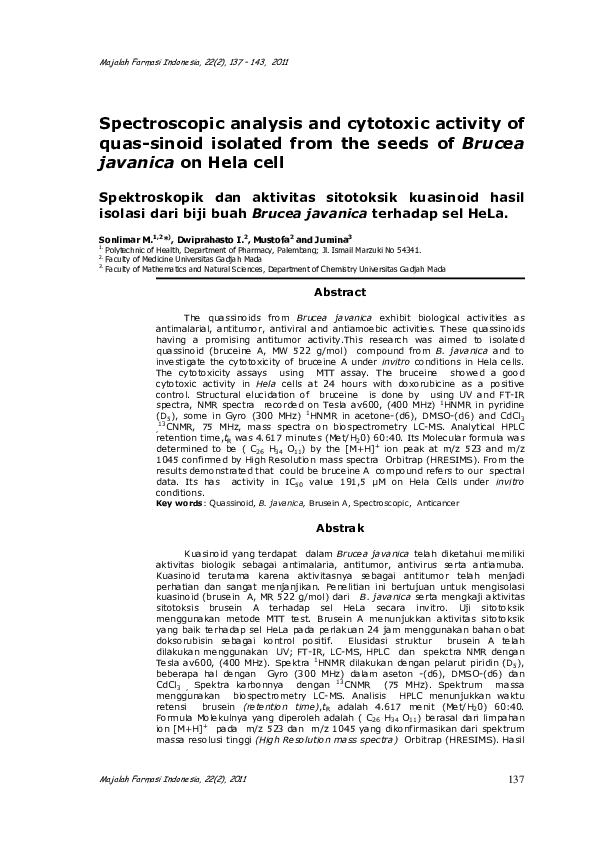 (PDF) Spectroscopic analysis and cytotoxic activity of quas-sinoid ...