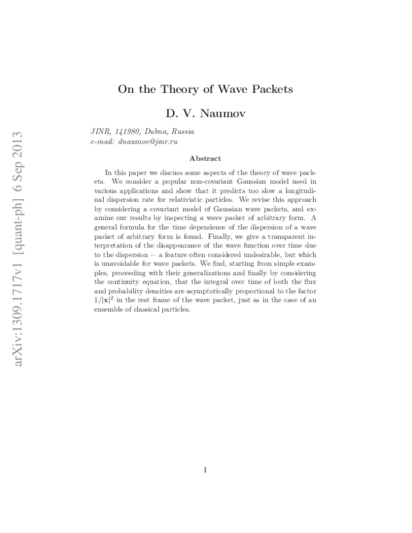 (PDF) On the theory of wave packets