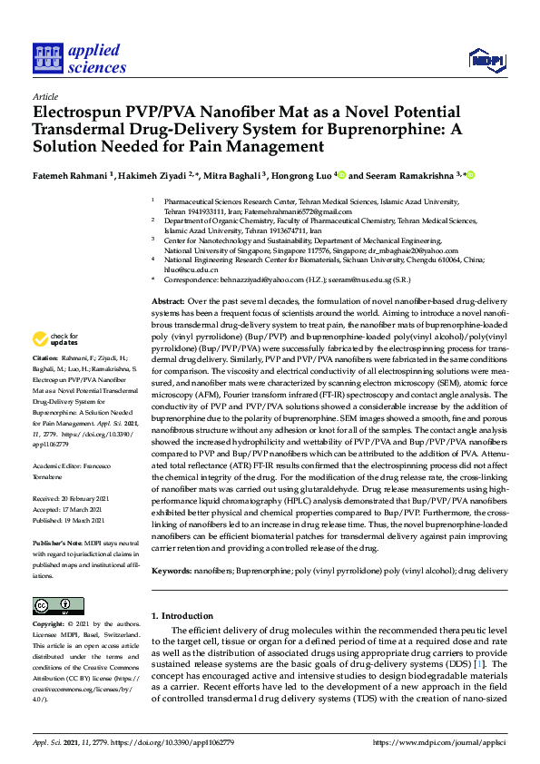(PDF) Electrospun PVP/PVA Nanofiber Mat as a Novel Potential Transdermal Drug-Delivery System ...