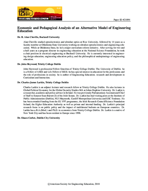 (PDF) Economic and Pedagogical Analysis of an Alternative Model of Engineering Education